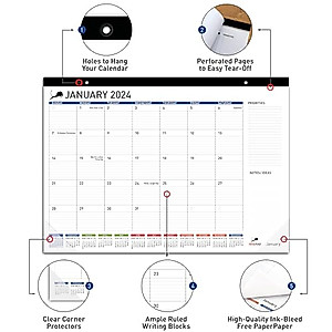 18 Month Desk Calendar 2024-2025 - Large Desktop Calender 17" x 12" - Monthly Planner for Home and Office - School and Teacher Planning Tool