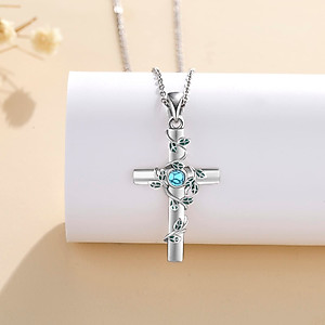 Vadmans Turquoise Cross Necklace Sterling Silver Cross Pendant Jewelry Gift for Women