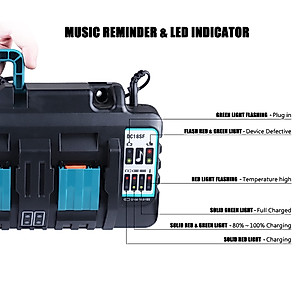 18V DC18SF 4-Port Fast Charger with Dual USB Port Compatible with 14.4V 18V LXT Li-ion Battery BL1840 BL1850 BL1860 BL1890, Replacement for 18 Volt Battery Charger DC18RC DC18RD