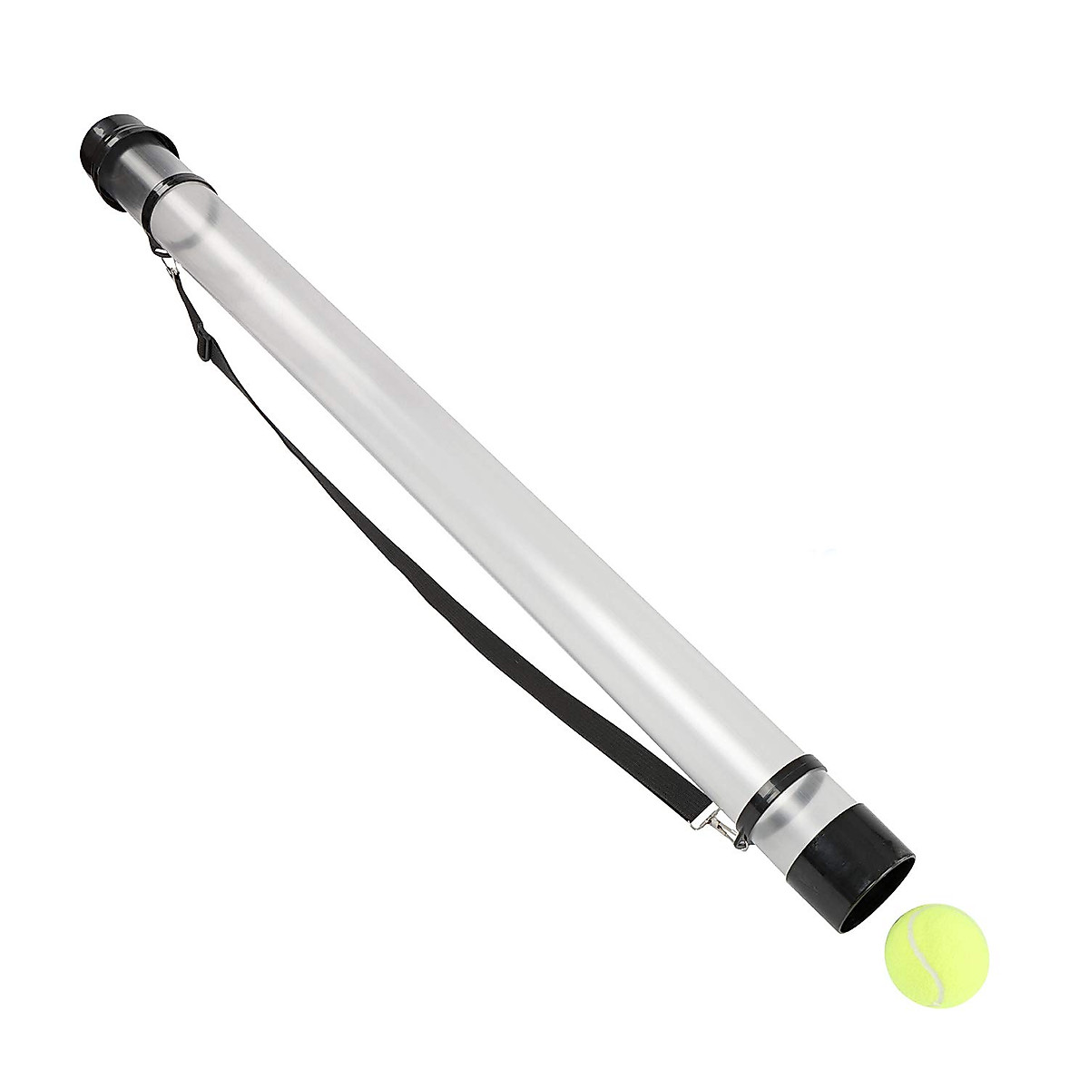 Get Out! Tennis Ball Hopper Tube for 16 Balls - Tennis Ball Pickup Collector Sports Ball Retriever Carrier - 40in, Black