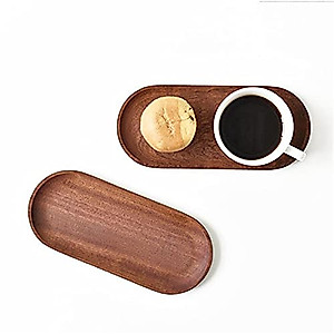 Mini Serving Tray for Jewellery Key Coin Set of 2, Oval Ebony Wood Natural Dessert Cup Tray, Small Wooden Cheese Plate, Tableware Decorative Tray (2)
