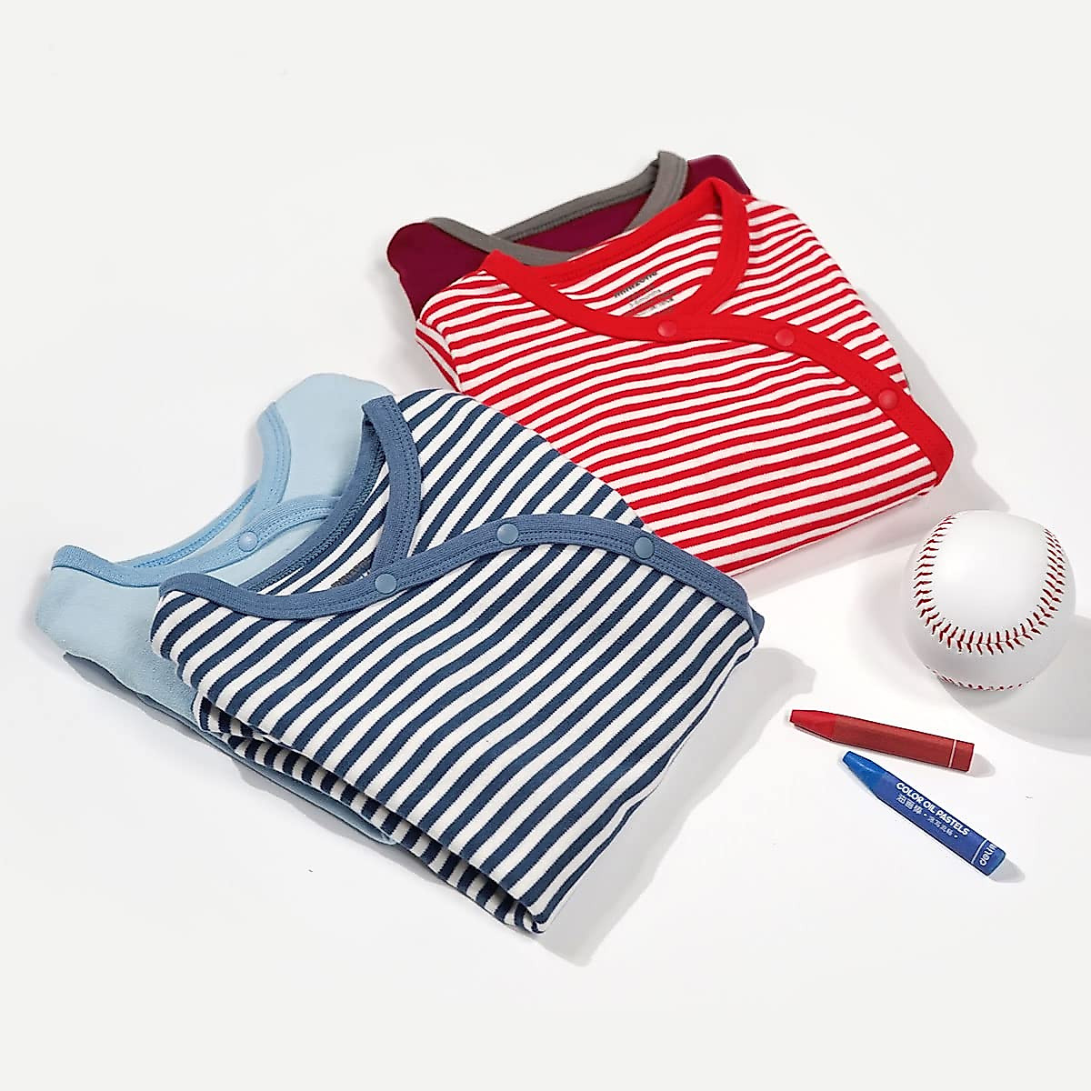 Teach Leanbh Baby Boys Girls 2 Pack Footless Pajamas Cotton Short Sleeve Side Snap Romper Jumpsuit Sleep and Play (Blue+Gray stripe, 12-18 Months)