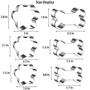 6 PCS Bone and Dog Footprints Cookie Cutters Set, Metal 3 Sizes Dog Bone Footprints Shape Cookie Cutters, Dog Theme Party Cookie Cutter Dog Treats Cutters Molds for Homemade Treats and Baking