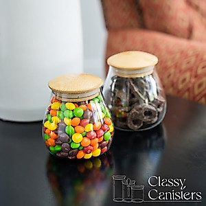 Set of 3 Small Glass Jars With Bamboo Lids - Modern Bamboo Glass Storage Containers for Coffee, Sugar, Candy, Rice, Pasta & More - Decorative 13 Ounce Borosilicate Glass Canisters With Airtight Lids