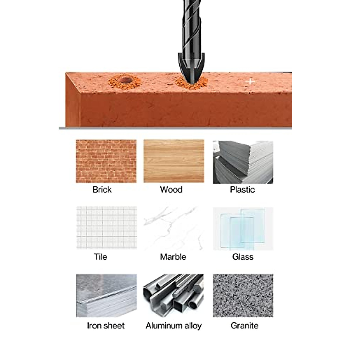 Masonry Concrete Drill Bit Set, Lytool 10Pcs Ceramic Tile Bits for Drill, Carbide Tip Hex Shank Bit for Brick, Tile, Wood, Glass, Plastic, Wall Mirror, Paver on Concrete or Brick Wall, 1/8" to 1/2"