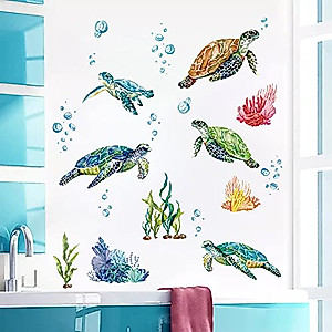 decalmile Sea Turtles Wall Stickers Under The Sea Coral Seaweed Wall Decals Bedroom Bathroom Baby Nursery Wall Decor
