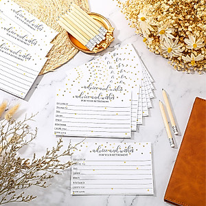 Fumete 50 Pieces Gold Retirement Party Advice and Wishes Cards with 10 Small Pencils and 1 Cardstock Place Card Retired Ideas Supplies and Decoration for Retirement Party Activities
