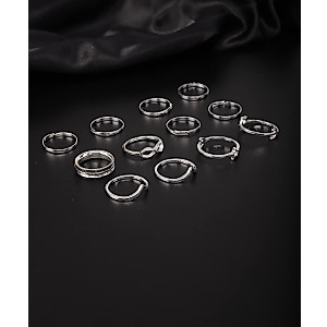 BERYUAN Women 12pcs Rings Silver Rings Women Ring Set Rings Size 5 6 7 8