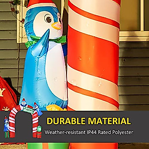 Outsunny 8ft Christmas Inflatables Outdoor Decorations Candy Cane Archway with Three Penguins and Gift Boxes, Blow-Up LED Yard Christmas Decor for Lawn Garden