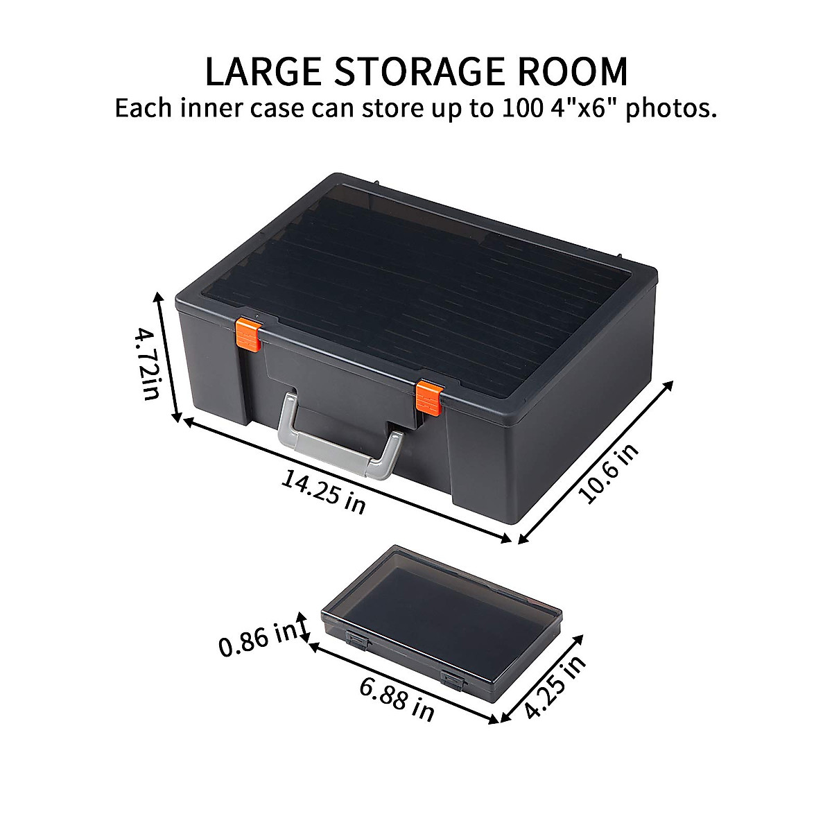 iBune Large 4" x 6" Photo Storage Box, 18 Inner Photo Cases Store up to 1800 Photos, Photo Organizer Cards Craft Keeper with Handle for Photo Puzzles Cards Seed Packets, Black