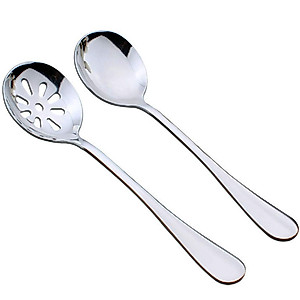 Goeielewe 2-Pack Soup Slotted Serving Spoon 7.7-inch Stainless Steel Colander Spoon for Buffet, Dinner, Restaurants, Kichen (Soup&Slotted Spoon)
