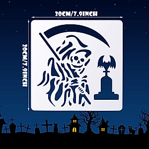 9 Pieces Halloween Stencils Template 7.9 x 7.9 Inch Large Halloween Pumpkins Painting Stencils Reusable Witch Skeleton Template for DIY Cards Drawing on Wood Paper Wall Crafts