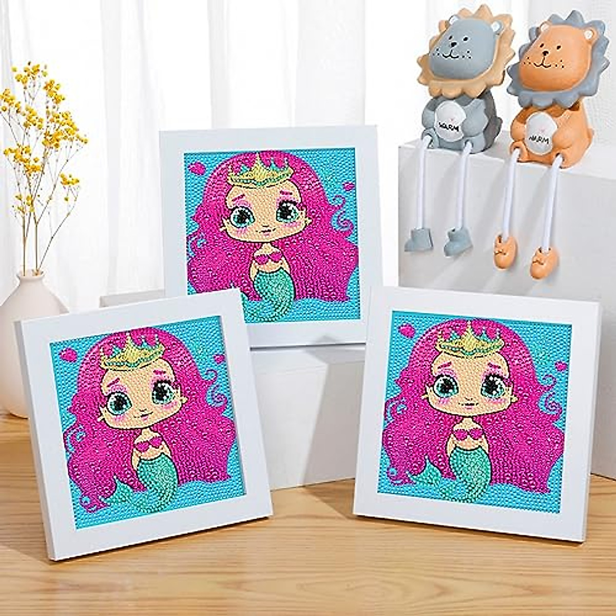 cviokrdu 5D Diamond Painting Kits for Kids with 7.1"X7.1"Wooden Frame,Disney Cartoon Mermaid Diamond Art for Kids Ages 6-12 by Number Kits DIY Painting Arts and Crafts,Diamond Dots for Kids Gift