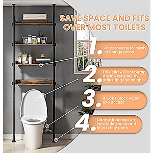 ALLZONE Bathroom Organizer, Over The Toilet Storage, 4-Tier Adjustable Wood Shelves for Small Rooms, Saver Space Rack, 92 to 116 Inch Tall, Narrow Cabinet, Rustic Brown