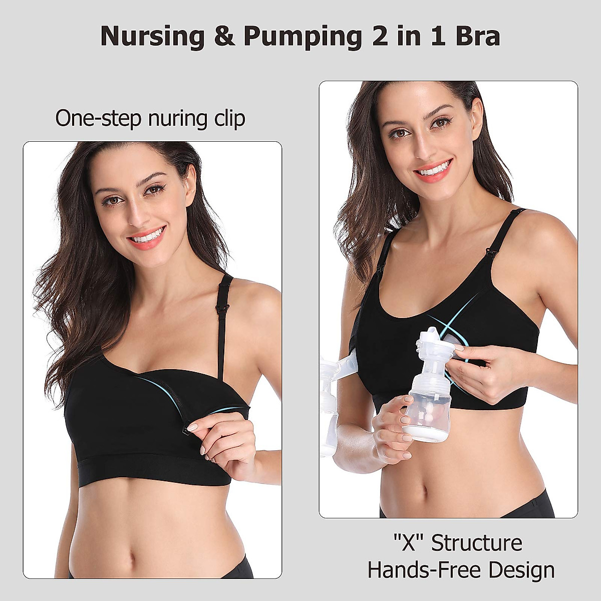 Lupantte Hands Free Pumping Bra, Comfortable Breast Pump Bra with Pads, Adjustable Nursing Bra for Pumping .Suitable for Breast Pumps Like Spectra, Lansinoh, Philips Avent,Medela etc. (Small) Black
