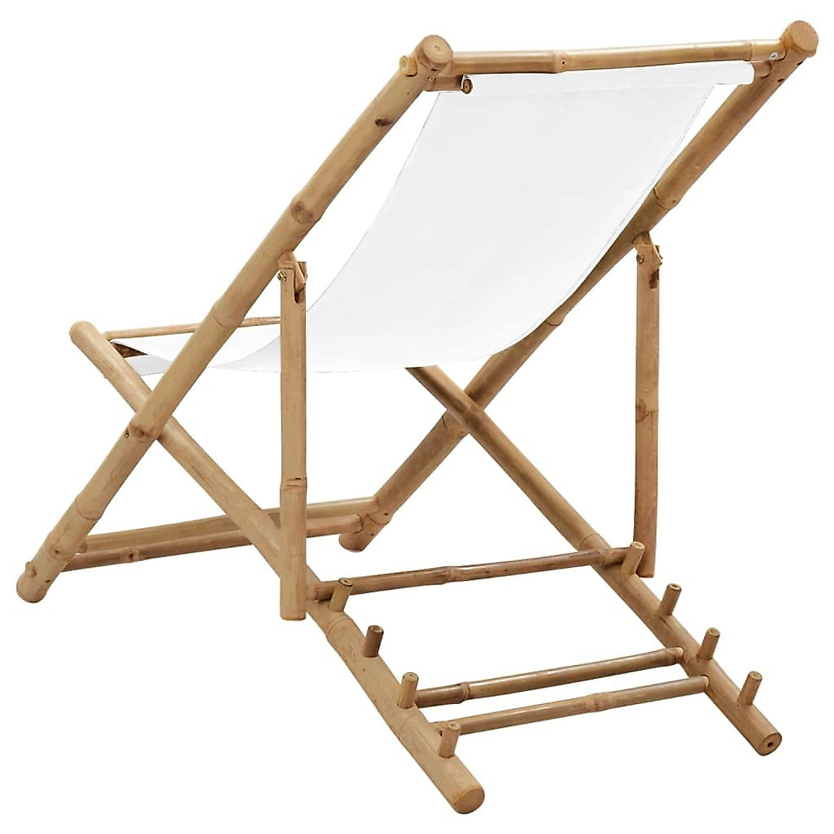 CUSON Sling Chair Outdoor | Adjustable Folding Deck Chair | Patio Foldable Chair for Garden Beach Outside | White Bamboo and Canvas 44.1" x 23.6" x 29.5"