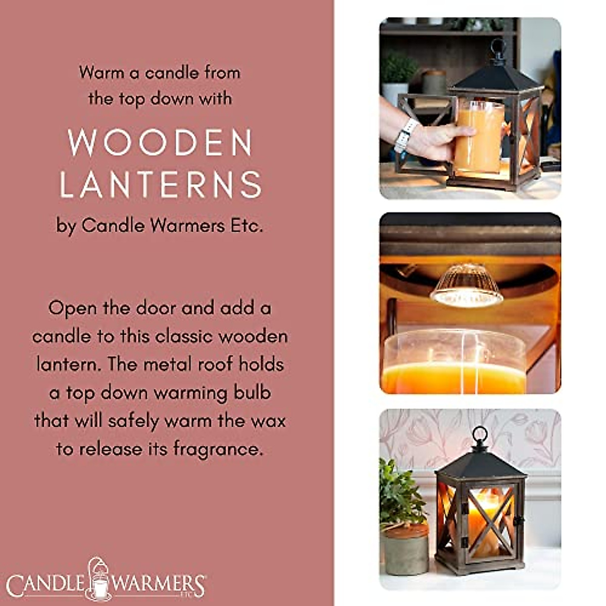 CANDLE WARMERS ETC Wooden Farmhouse Candle Warmer Lantern for Top-Down Candle Melting, Weathered Espresso