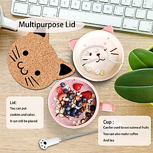 BigNoseDeer Cute Cat Mug Kawaii Tea Cup Pink Ceramic Coffee Mug with lid,Tea Cups and Saucers Cute Cool Preppy Stuff Cute Gifts Cat Gifts for women Cat Lovers Christmas Gifts 10oz