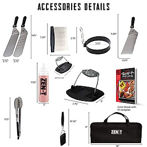 Zen-T - 14 Piece Grill Griddle Tool Kit - Griddle Accessories for Blackstone - Professional Grade Stainless Steel BBQ Tools - Perfect Grilling Utensils for All Your Grilling Needs + Bonus Recipe Ebook