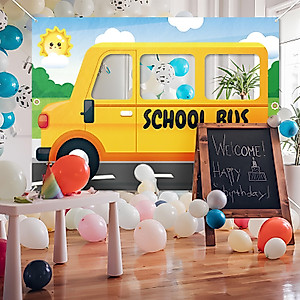 School Bus Photo Prop Selfie Frame Fabric Back to School First Day of School Background Banner Birthday Party Supplies The Bus Party Sign Decor, 59 x 41in