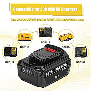 KUNLUN 2-Pack 6.5Ah 20V Battery Replacement Compatible for De Walt 20 Volt Max XR Lithium ion Battery Pack DCB200 DCB201 DCB203 DCB204 DCB206 DCB207
