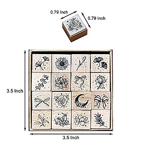 16Pcs Wooden Mounted Rubber Stamps Wood Rubber Stamp Set for Art and Craft DIY Card Making Scrapbooking