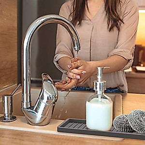 ZAPPOWARE Silicone Kitchen Sink Caddy Sponge Holder 12x4.7 Gray - Bathroom Vanity Tray Organizer, Soap Tray for Dish Scrubber, Soap Dispenser