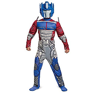 Disguise Optimus Prime Costume, Muscle Transformer Costumes for Boys, Padded Character Jumpsuit, Kids Size Small (4-6) Blue & Red