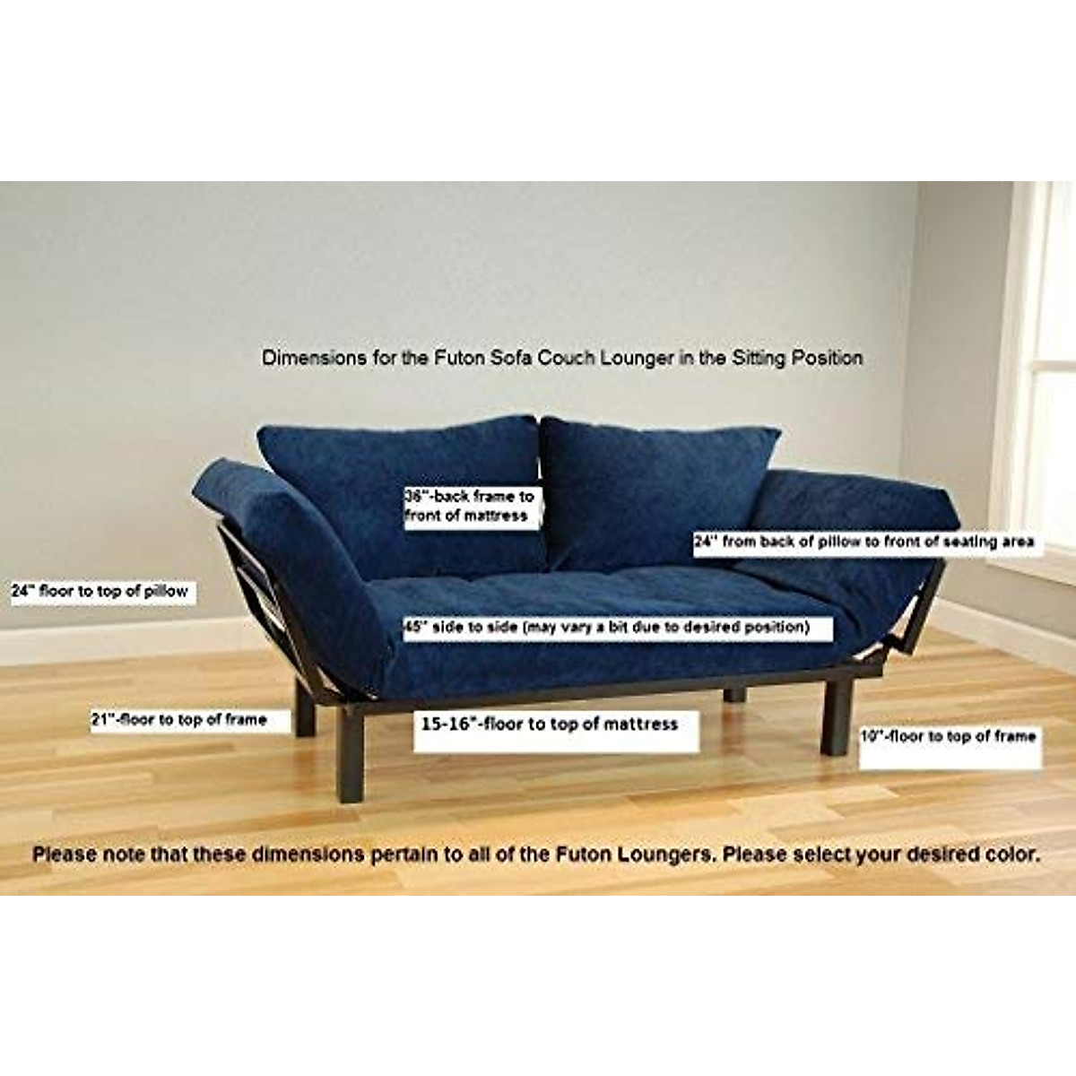 Best Futon Lounger Sit Lounge Sleep Smaller Size Furniture is Perfect for College Dorm Bedroom Studio Apartment Guest Room Covered Patio Porch . KEY KITTY Key Chain INCLUDED ( Posh Blue)