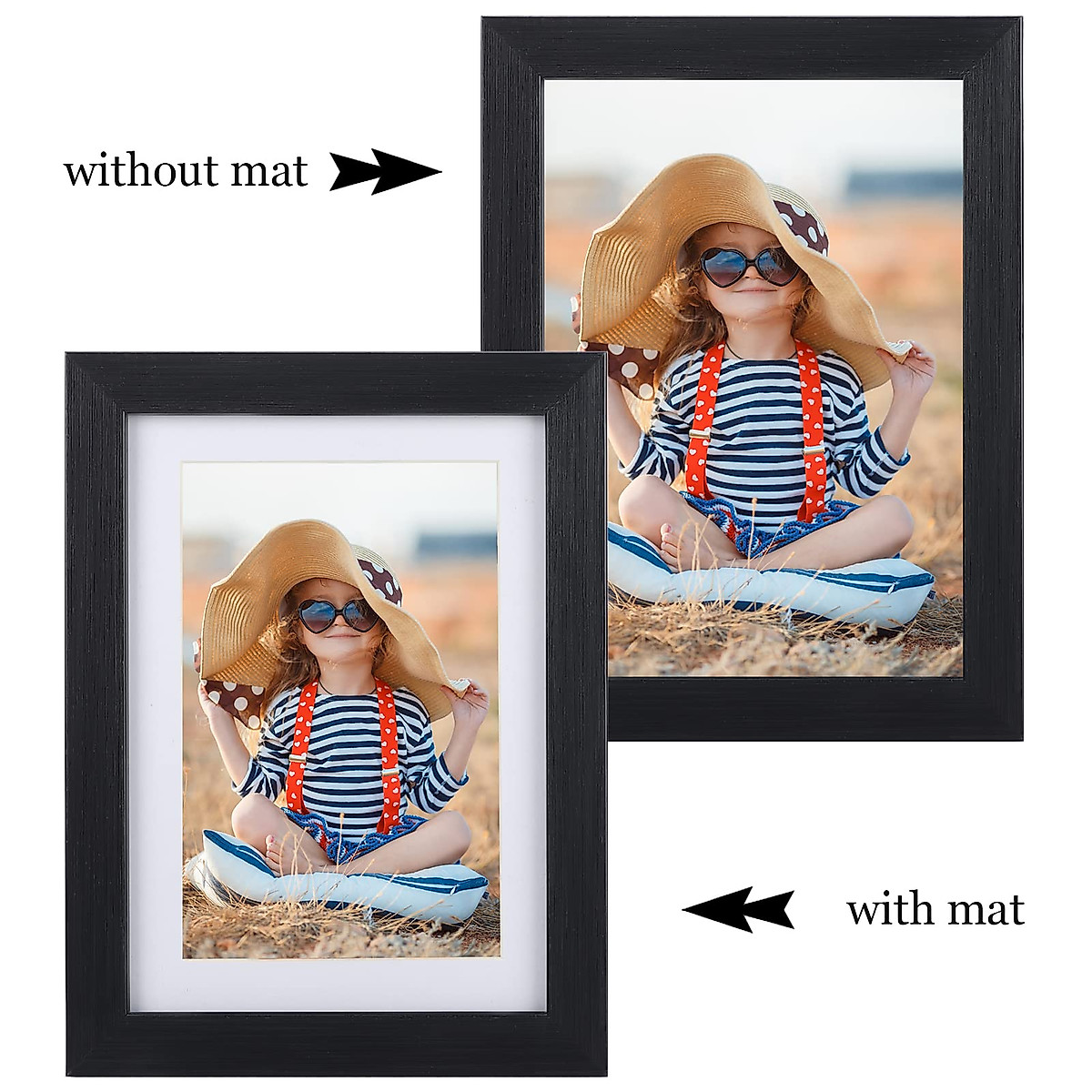 Giftgarden 4x6 Picture Frame Set of 4, 5x7 Frames Matted to 4 by 6 Pictures with Mat or 5 by 7 Photos without Mat, Wall Hanging or Tabletop Display, Black