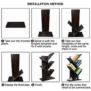 QUMENEY Tree Bookshelf, 5 Shelf Display Bookcase,Tree Bookcase for Books/CDs/Albums/Files Holder, Free Standing Book Shelves Organizer for Office，Bedroom, Living Room (Light Walnut)