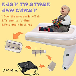 eirix Inflatable Toddler Travel Bed, Portable Baby/Toddler Bed Airplane Footrest Airplane Seat Extender for Kids Suit for Economy Seats, Train, Car (White)