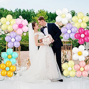 16 Set Daisy Flower Balloons DIY Kit,Pink White Yellow Latex Flower Balloon Party Decorations for Birthday Baby Shower Wedding Anniversary Daisy Groovy Fairy Flower Theme Decor