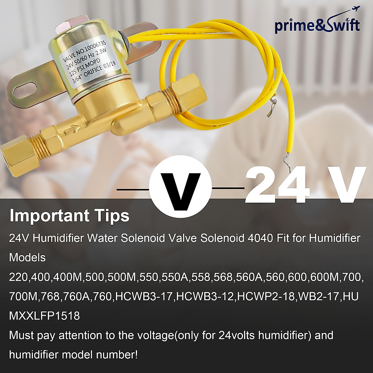 4040 24Volt Humidifier Solenoid Vavle Brass Air Valve By prime&swift Fit for Humidifier Replaces 400 500 600 700 600M 700M 768 760A 550 568 560A 560