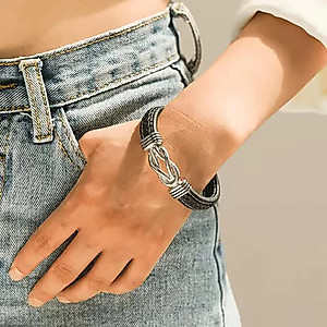 JOVALT Mother and Daughter Forever Linked Together Braided Leather Bracelet Women Inspirational Wristband Women's Stainless Braided Leather Bracelet Bangle Wristband Daughter Gift from Mom