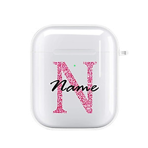 Custom Monogram Name Airpods Case with Keychain - Compatible with AirPods 1/2 / 3 / Pro/Pro 2 - Shockproof Silicone, Glitter, Gift, Cute, Clear Unique Case, Personalized Initials Airpod Case Cover
