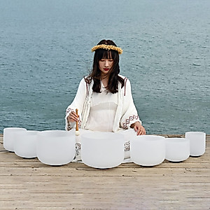 CVNC 432HZ 7-12 Inch Set Of 7 Pcs Frosted Quartz Crystal Singing Bowls With 2 Pcs Carrying Case bag Sound Healing