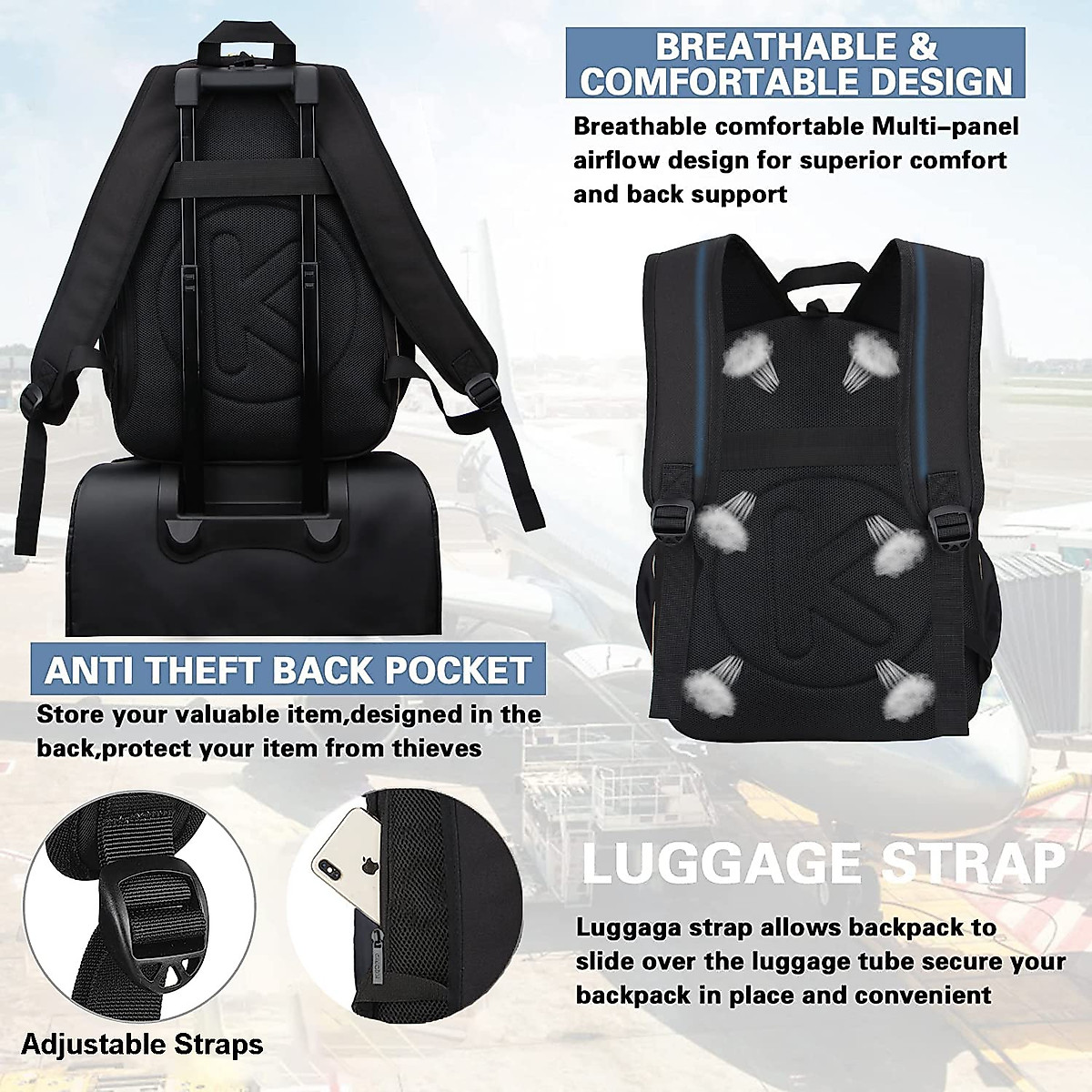 KEOFID Anti-thief travel laptop backpack with USB charging port for men and women,school bookbag for college girls and boys,(Full black)