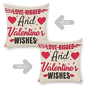 Love Kisses Valentine Throw Pillow Covers 18×18 Pillowcases Set of 2 Romantic Wishes Linen Decorative Square Pillow Case Cushion Covers Standard Size for Sofa Couch Outdoor Bed Pillow Protectors