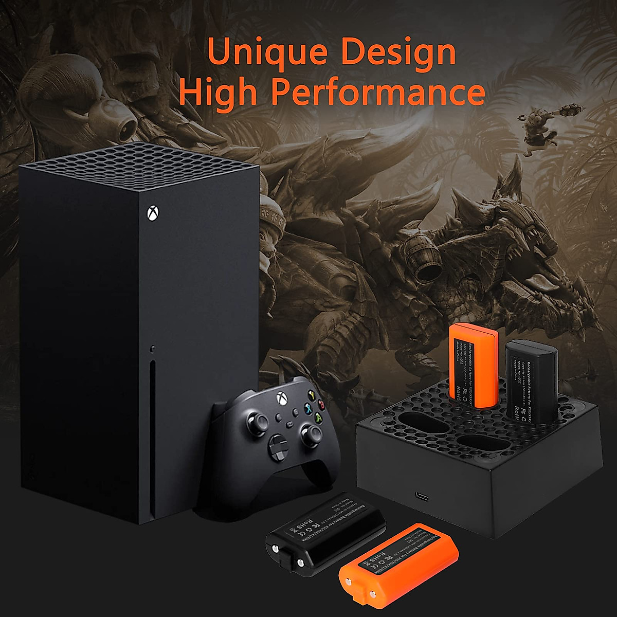 Davlon Rechargeable Battery Pack with Charger for Xbox One/Xbox Series X|S, Controller Battery Pack with 4×1200mAh Batteries,Charger Station for Xbox Series X|S/Xbox One S/X/Elite Controller