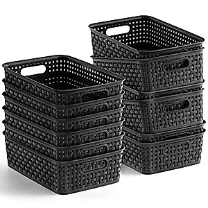 [ 12 Pack ] Plastic Storage Baskets - Small Pantry Organization and Storage Bins - Household Organizers for Laundry Room, Bathrooms, Kitchens, Cabinets, Countertop, Under Sink or On Shelves - Black