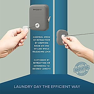 Bartnelli Premium Retractable Clothesline | Heavy Duty Retracting Rope Line for Clothes or Laundry, Perfect for Indoor or Outdoor Use and Travel or Camping Can Hold Upto 50 Pounds of Wet Clothing