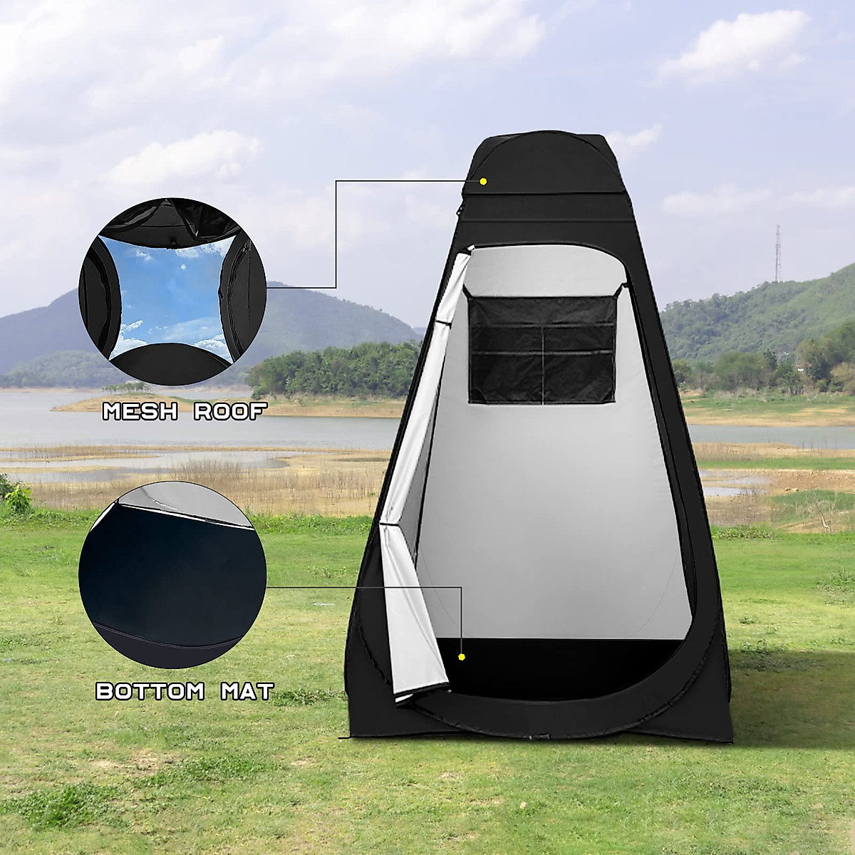 BRIAN & DANY Pop Up Shower Tent, Portable Changing Tent with Rain Shelter & Windows, Privacy Camping Tent for Hiking Beach, UPF 50+ & Waterproof, 47.2" x 47.2" x 74.8", Black