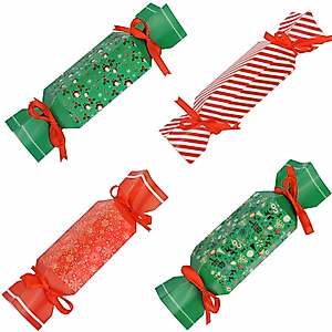 JOYJOM Christmas Money Box for Cash Gift Pull, 4PCS Candy Funny Money Gift Boxes for Cash Pull Pouch, Surprise Merry Christmas Box Holder with 40Pcs Transparent Bags