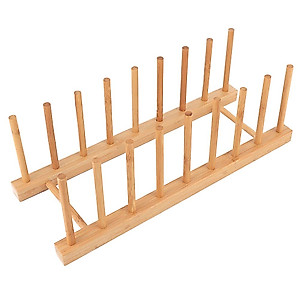Fdit Bamboo Dish Rack Plates Holder Kitchen Storage Cabinet Organizer for Cup Pot Lid Cutting Board Countertop Organization