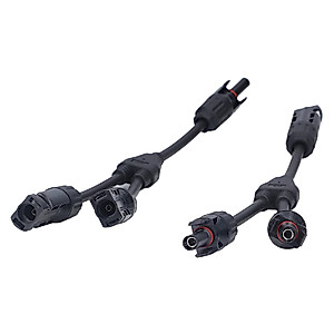 Solar Connector y Branch Parallel Adapter Cable Cord, 2 to 1 Panel Connector Plug Tool Kit, 2 Side Built in Lock, Brass PPO Material Waterproof for Photovoltaic System