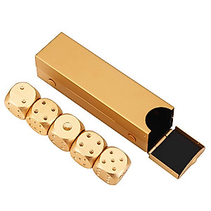 Gold Dice 6 Sided for Mon 5pcs Aluminium Alloy Table Game Poker Games Dices Set with Storage Box High Efficiency (Gold)