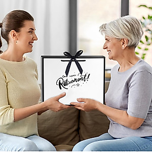 VFUNZA Retirement gifts for women/men, Bag for happy/funny/best retired, 13" Luxurious Black Edge White gift Bags