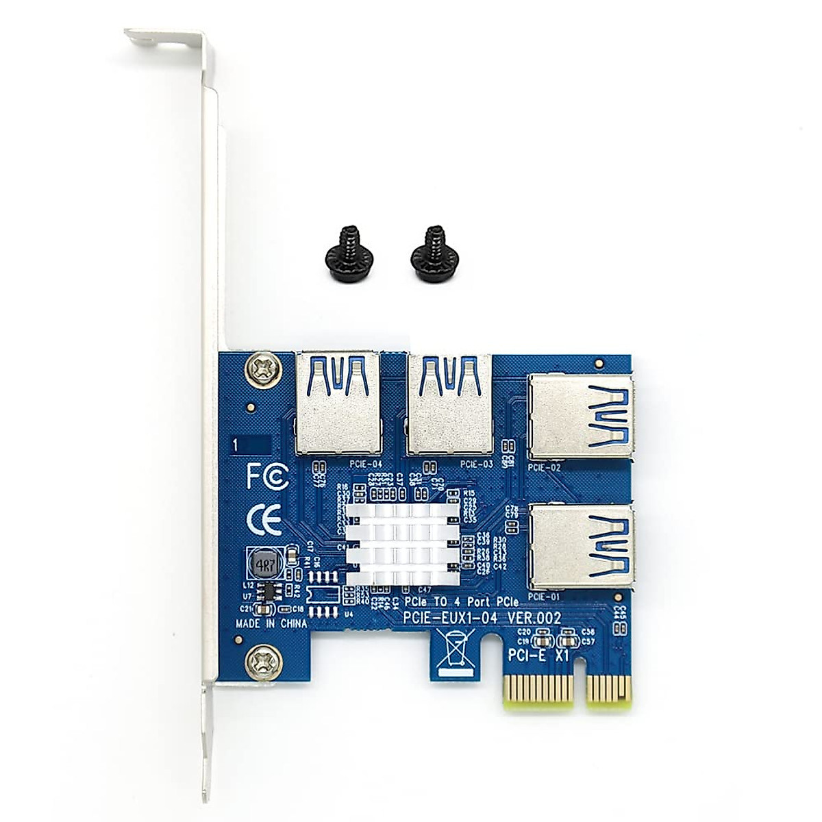 PCIe 1 to 4 Riser Card, Pcie Splitter 1 to 4 PCI Riser Card, 4 Risers into 1 PCI Card, PCIe Multiplier Risers 1X to External 4 PCI-e USB3.0 Adapter for ETH Miner GPU Crypto Bitcoin Ethereum Mining Rig