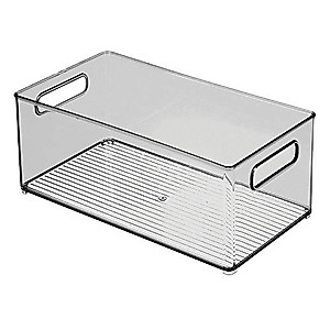 mDesign Deep Plastic Kitchen Storage Organizer Container Bin for Pantry, Cabinet, Cupboard, Shelves, Fridge, or Freezer - Holds Dry Goods, Sauces, Condiments, Drinks, Ligne Collection, Smoke Gray